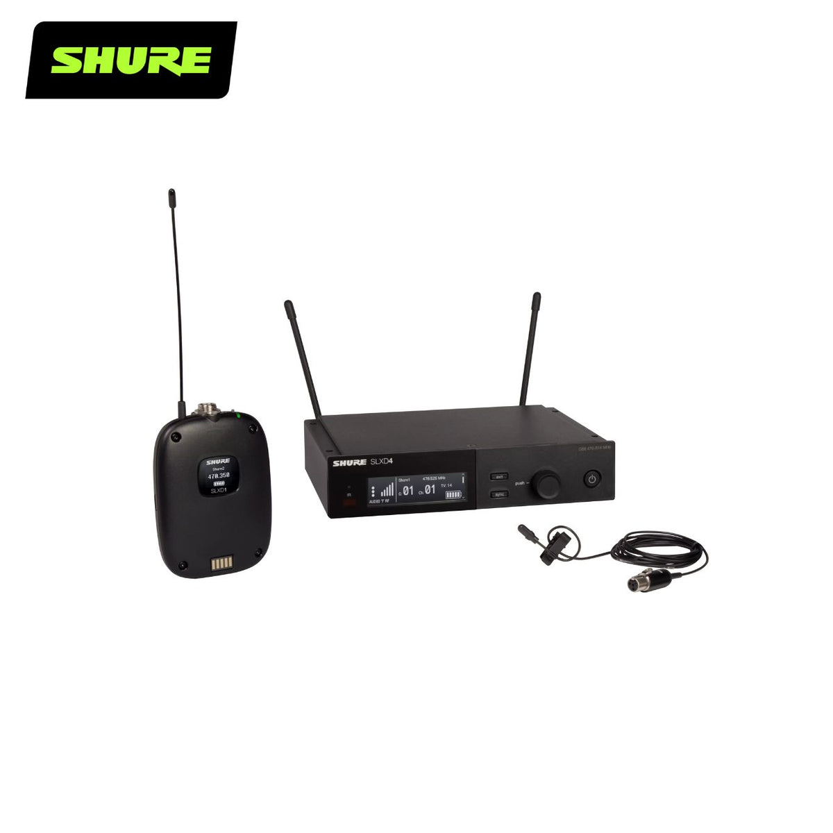 SLXD14/DL4 Wireless System with SLXD1 Bodypack Transmitter and DL4 Lav – Shure Singapore
